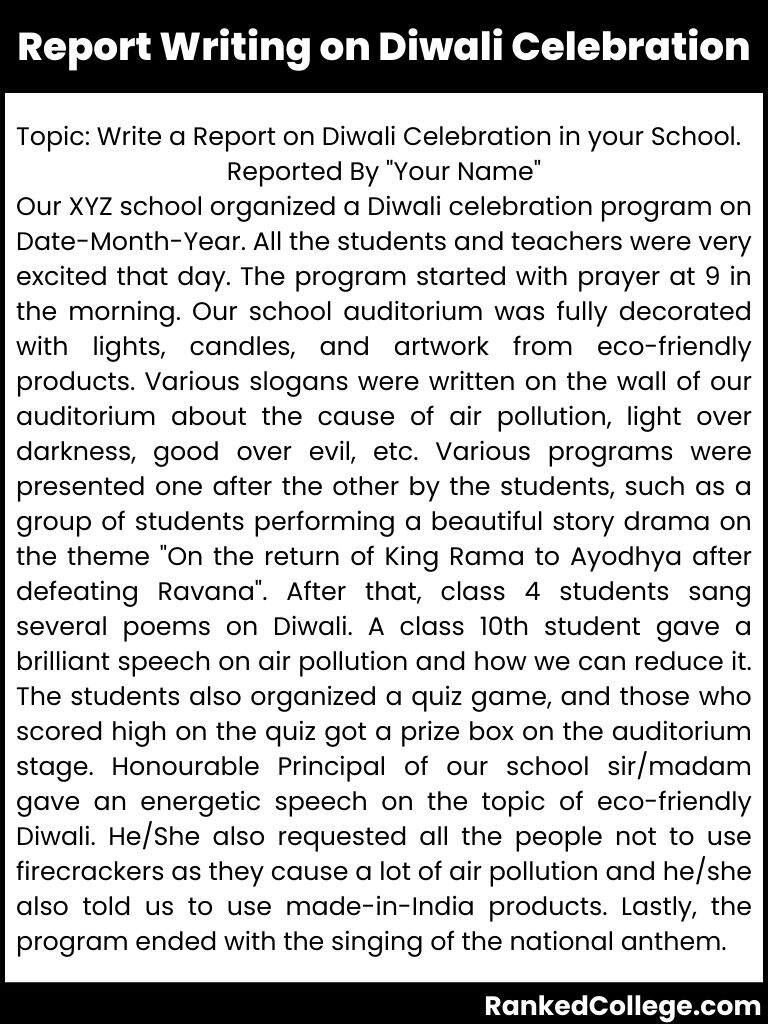 Report Writing on Diwali Celebration (5+ Samples)